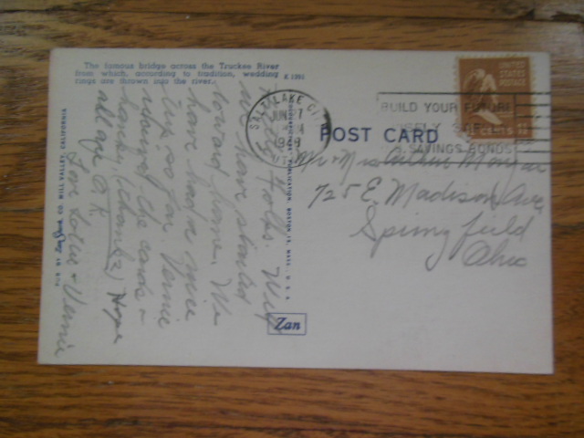Linen Postcard Wedding Ring Bridge, Reno, Nevada (1948)