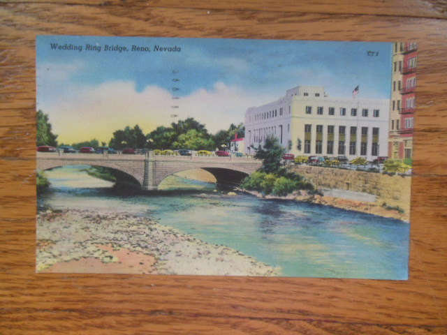 Linen Postcard Wedding Ring Bridge, Reno, Nevada (1948)