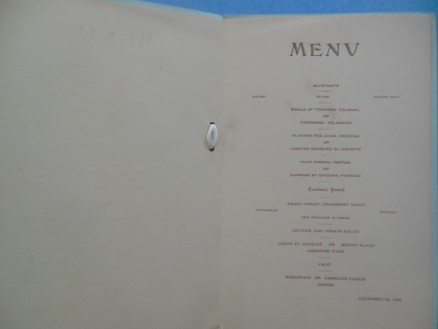 Menu Colonial Hotel, Cleveland Ohio (December 25, 1906)